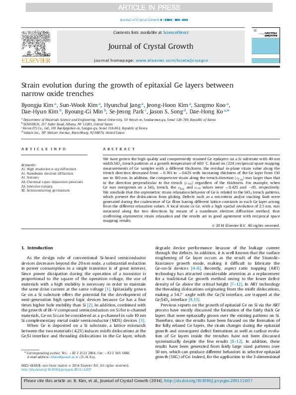 (PDF) Strain evolution during the growth of epitaxial Ge layers between ...