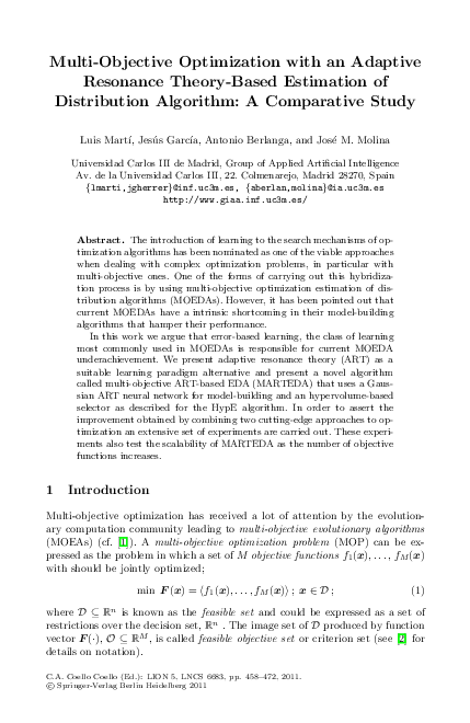 (PDF) Multi-objective optimization with an adaptive resonance theory-based estimation of ...