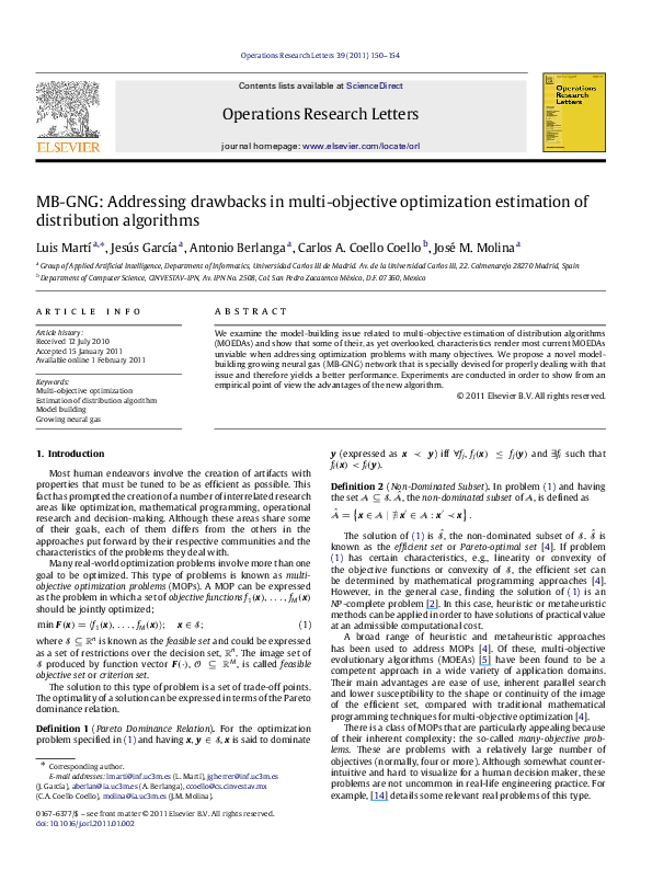 Pdf Mb Gng Addressing Drawbacks In Multi Objective Optimization Estimation Of Distribution