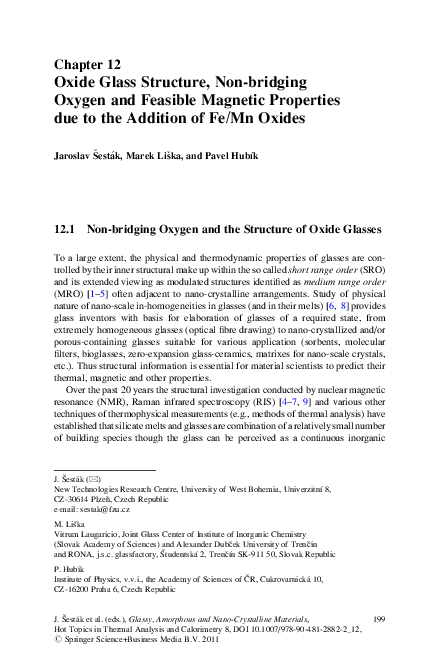 (PDF) Oxide Glass Structure, Non-bridging Oxygen and Feasible Magnetic ...