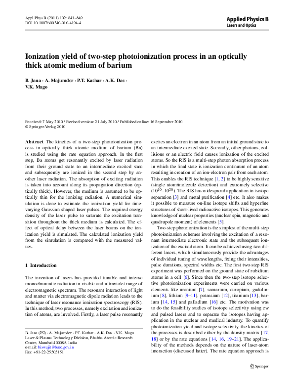 (PDF) Ionization yield of two-step photoionization process in an ...