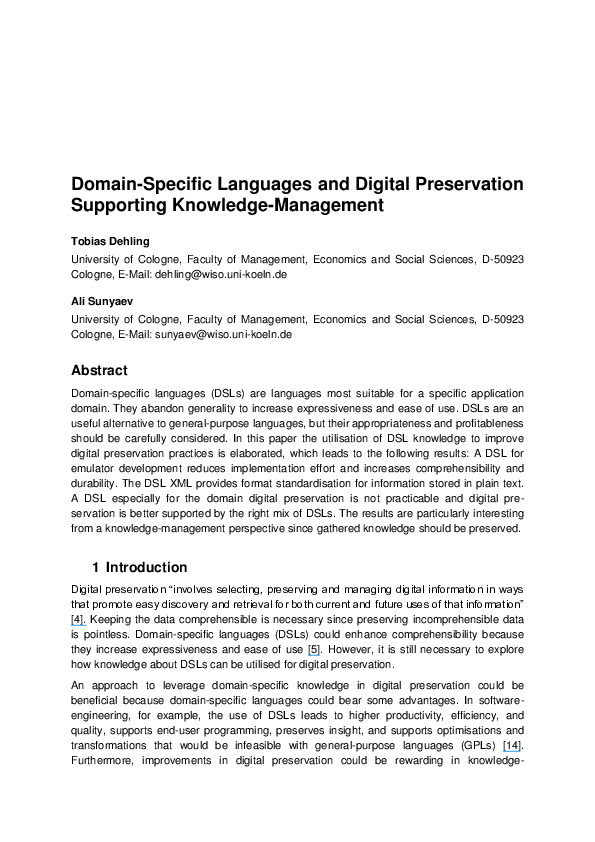 (PDF) Domain-Specific Languages and Digital Preservation Supporting Knowledge-Management