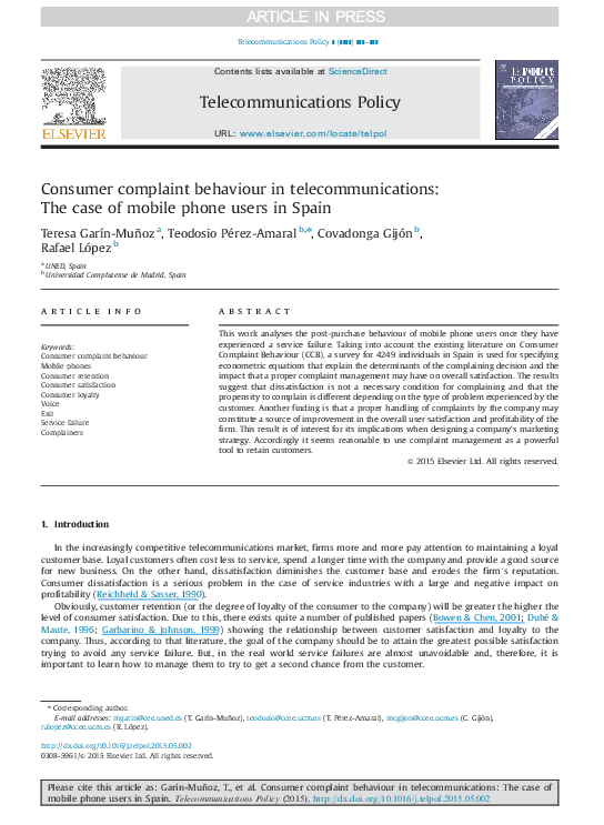 (PDF) Consumer complaint behaviour in telecommunications: The case of ...