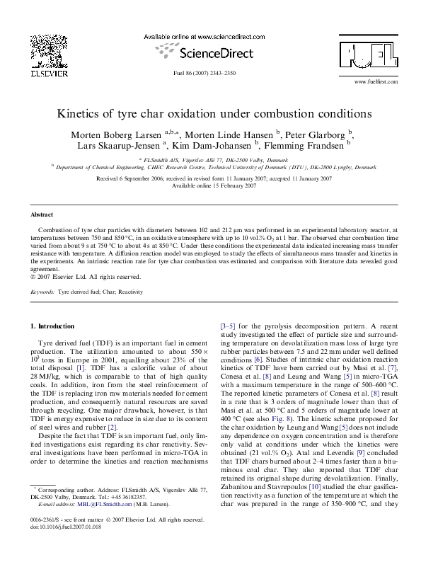 (PDF) Kinetics of tyre char oxidation under combustion conditions