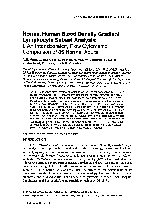 (PDF) Normal human blood density gradient lymphocyte subset analysis: I ...