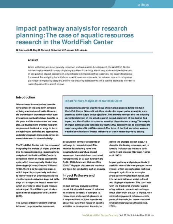 (PDF) Impact Pathway Analysis for Research Planning: The Case of ...