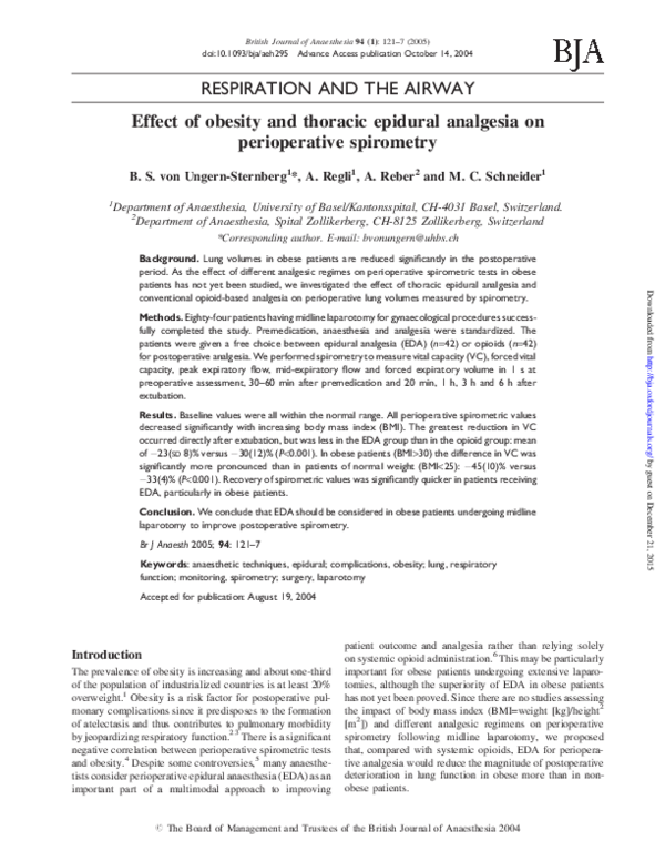 (PDF) RESPIRATION AND THE AIRWAY Effect of obesity and thoracic ...