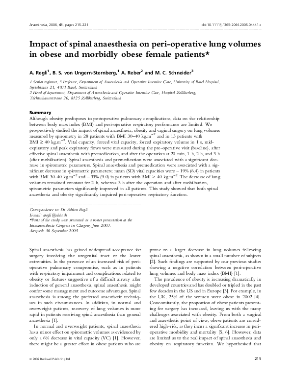 (PDF) Impact of spinal anaesthesia on peri-operative lung volumes in ...