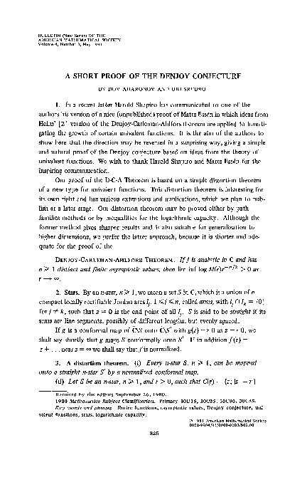 (PDF) A short proof of the Denjoy conjecture