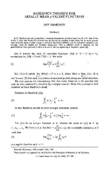 (PDF) Bazilevic`'s Theorem for Areally Mean p-Valent Functions