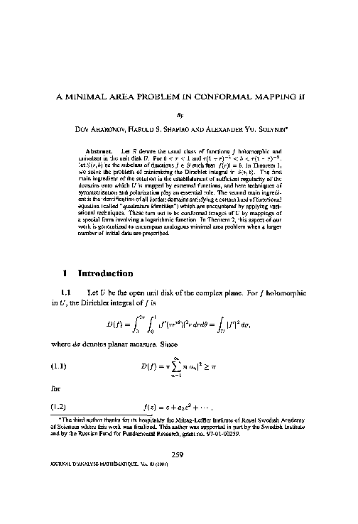 (PDF) A minimal area problem in conformal mapping II