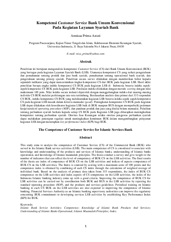 (PDF) Kompetensi Customer Service Bank Umum Konvensional Pada Kegiatan ...