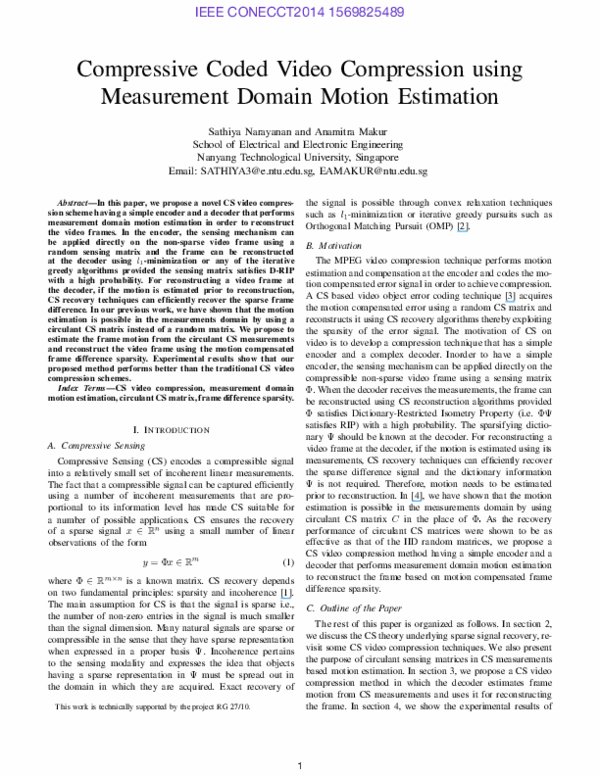 Pdf Compressive Coded Video Compression Using Measurement Domain