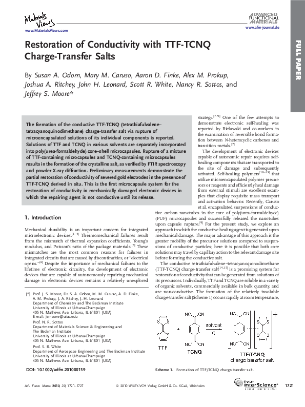 (PDF) Restoration of Conductivity with TTF‐TCNQ Charge‐Transfer Salts
