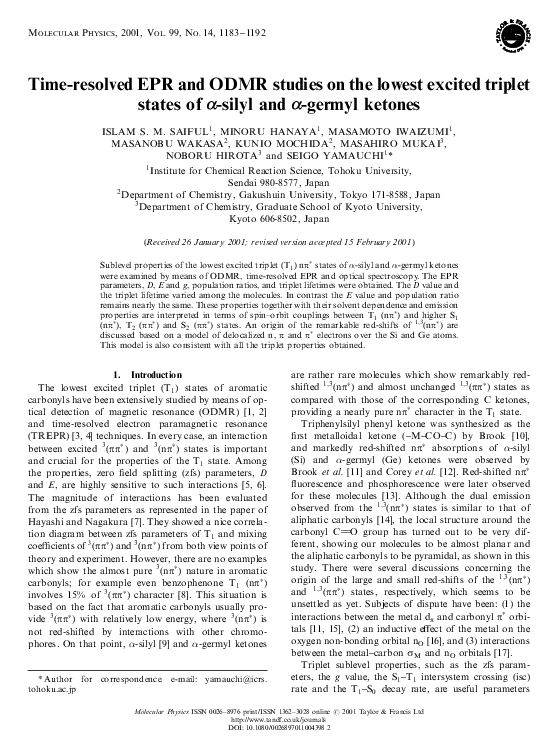 (PDF) Time-resolved EPR and ODMR studies on the lowest excited triplet ...