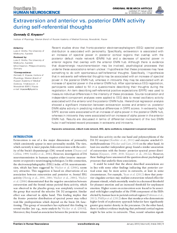 (PDF) Extraversion and anterior vs. posterior DMN activity during self-referential thoughts
