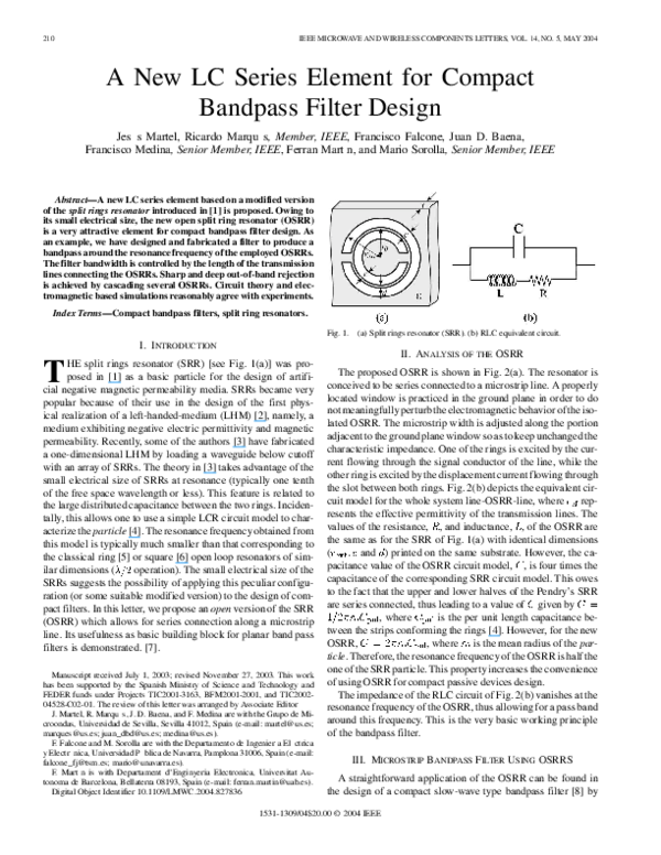 (PDF) A new LC series element for compact bandpass filter design
