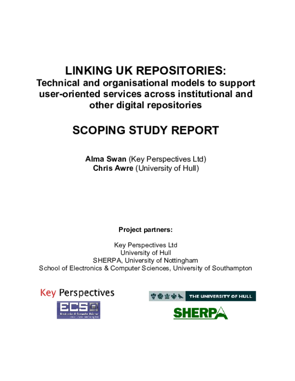 (PDF) LINKING UK REPOSITORIES: Technical and organisational models to support