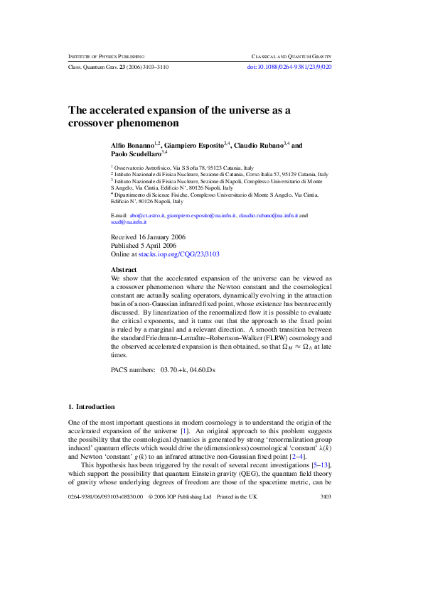 (PDF) The accelerated expansion of the universe as a crossover phenomenon