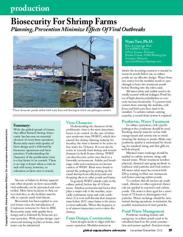 (PDF) Biosecurity For Shrimp Farms -- Planning, Prevention Minimize ...