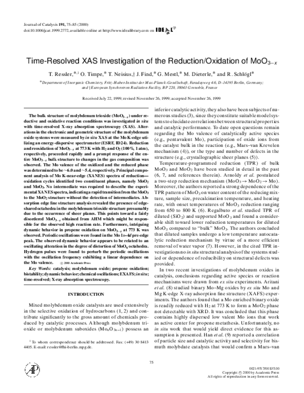 (PDF) Time-Resolved XAS Investigation of the Reduction/Oxidation of ...