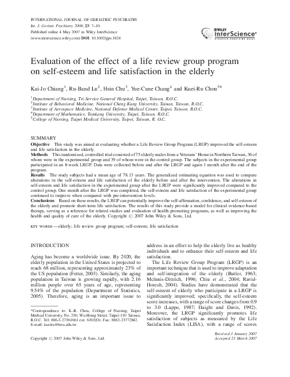 (PDF) Evaluation of the effect of a life review group program on self ...