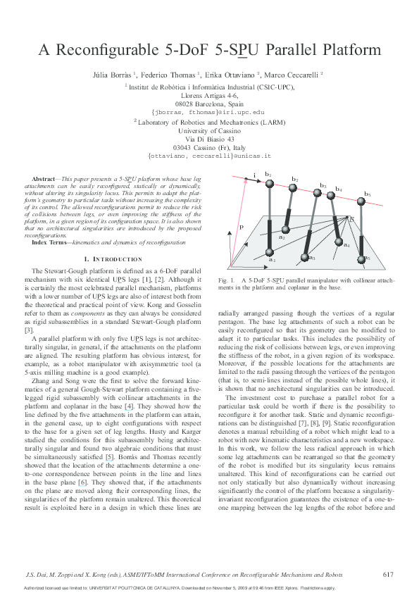 (PDF) A reconfigurable 5-DoF 5-SPU parallel platform