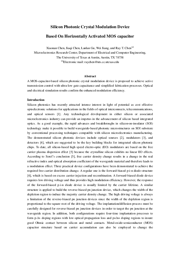 (PDF) Silicon Photonic Crystal Modulation Device: Based On Horizontally Activated MOS capacitor