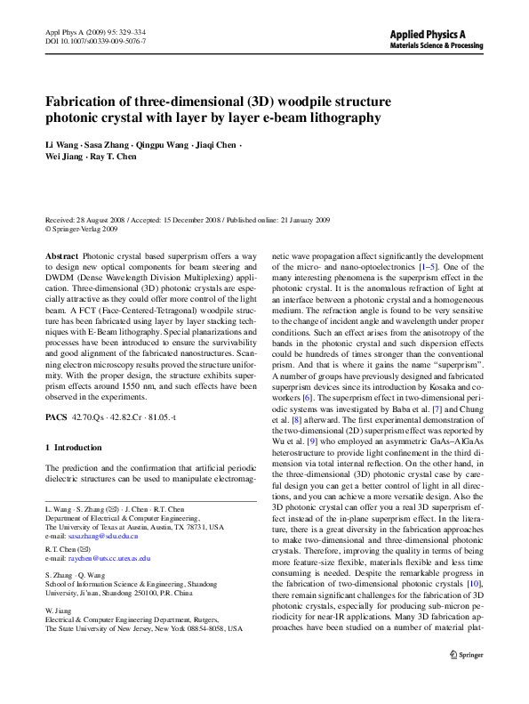 (PDF) Fabrication of three-dimensional (3D) woodpile structure photonic crystal with layer by ...