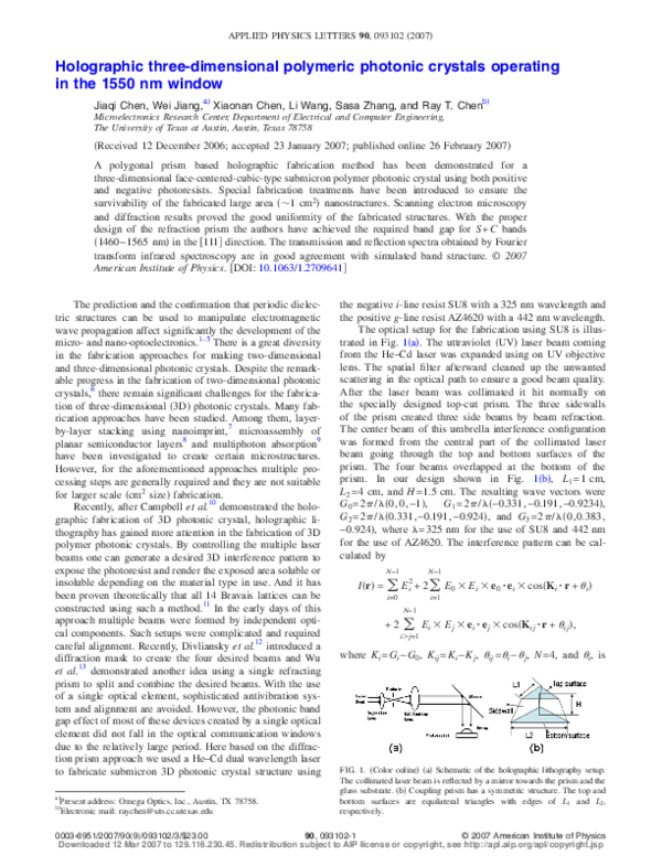 (PDF) Holographic three-dimensional polymeric photonic crystals ...