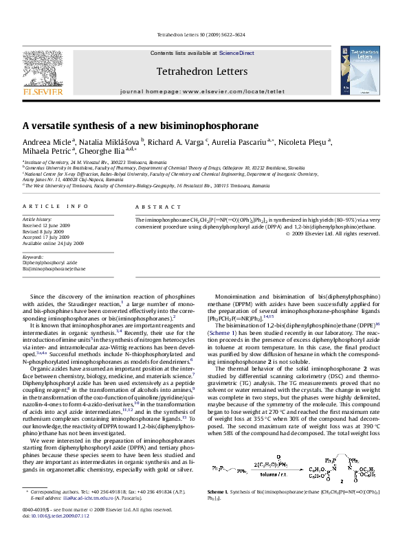 (PDF) A versatile synthesis of a new bisiminophosphorane