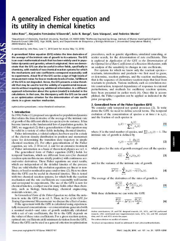 (PDF) A generalized Fisher equation and its utility in chemical kinetics
