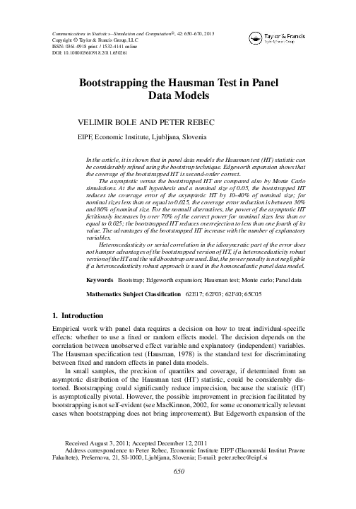 (PDF) Bootstrapping the Hausman Test in Panel Data Models