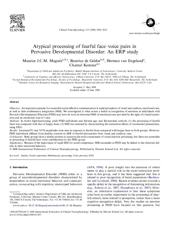 (PDF) Atypical processing of fearful face–voice pairs in Pervasive Developmental Disorder: An ...