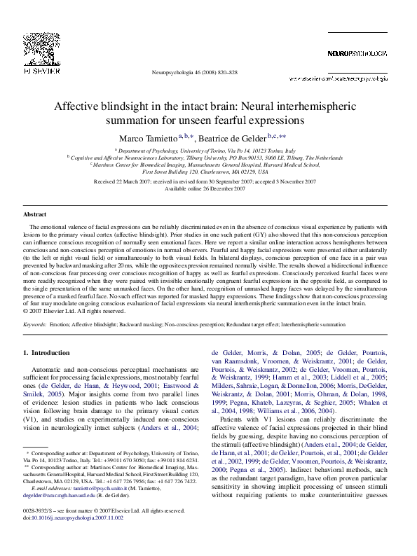 (PDF) Neural Impact of Unseen Fear on Emotion Recognition