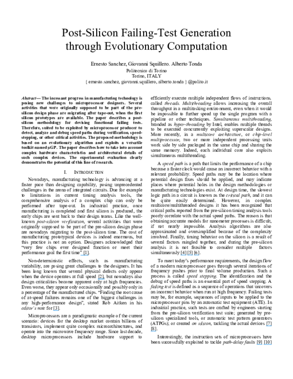Pdf Post Silicon Failing Test Generation Through Evolutionary Computation 