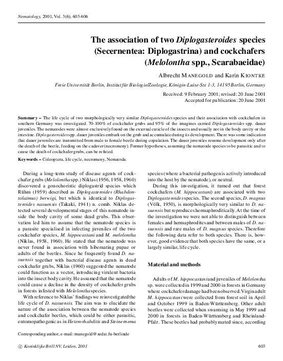 (PDF) Diplogasteroides Species and Cockchafer Interaction