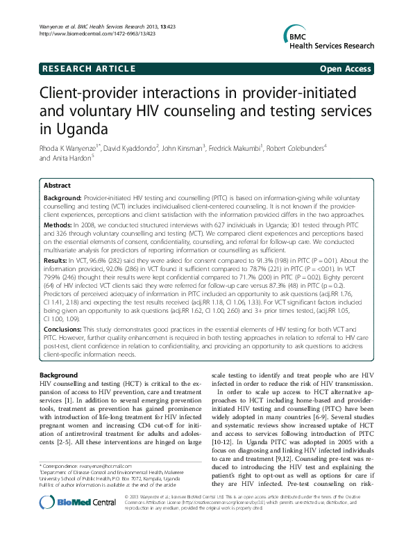(PDF) Client-provider interactions in provider-initiated and voluntary ...