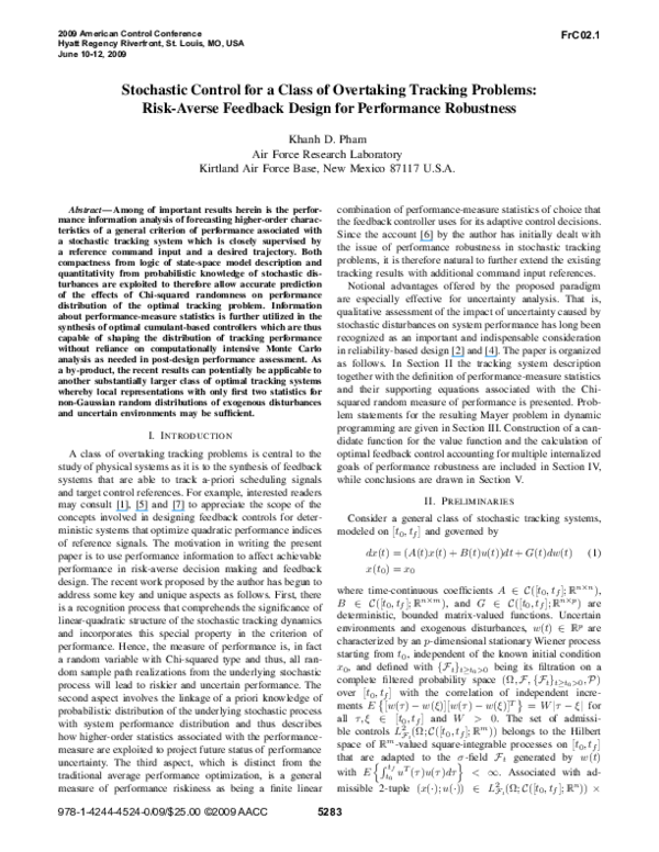 Pdf Stochastic Control For A Class Of Overtaking Tracking Problems Risk Averse Feedback