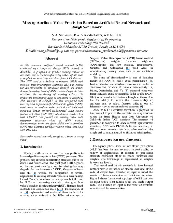 Pdf Missing Attribute Value Prediction Based On Artificial Neural Network And Rough Set Theory