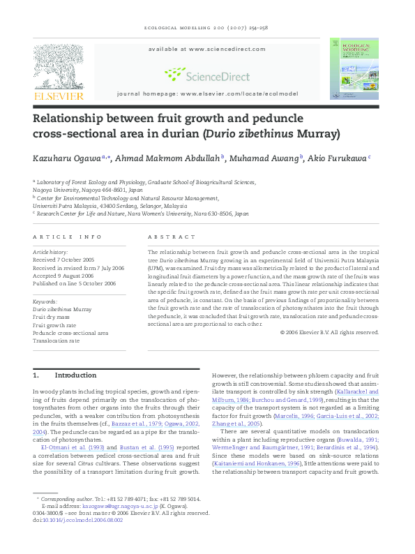 (PDF) Relationship between fruit growth and peduncle cross-sectional ...