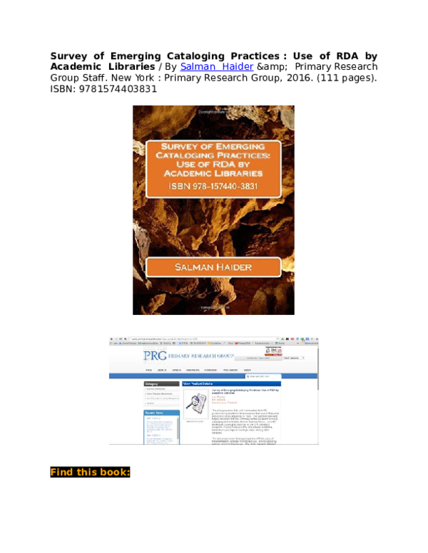 (DOC) Survey of Emerging Cataloging Practices : Use of RDA by Academic ...