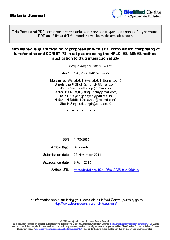 (PDF) Simultaneous quantification of proposed anti-malarial combination comprising of ...