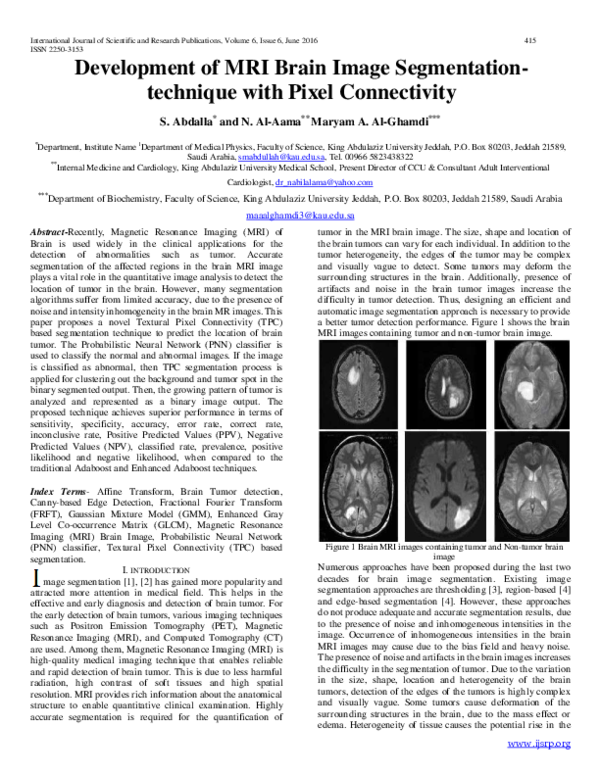 Pdf Evelopment Of Mri Brain Image Segmentation Technique With Pixel Connectivity