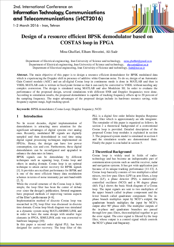 (PDF) Design of a resource efficient BPSK demodulator based on COSTAS loop in FPGA