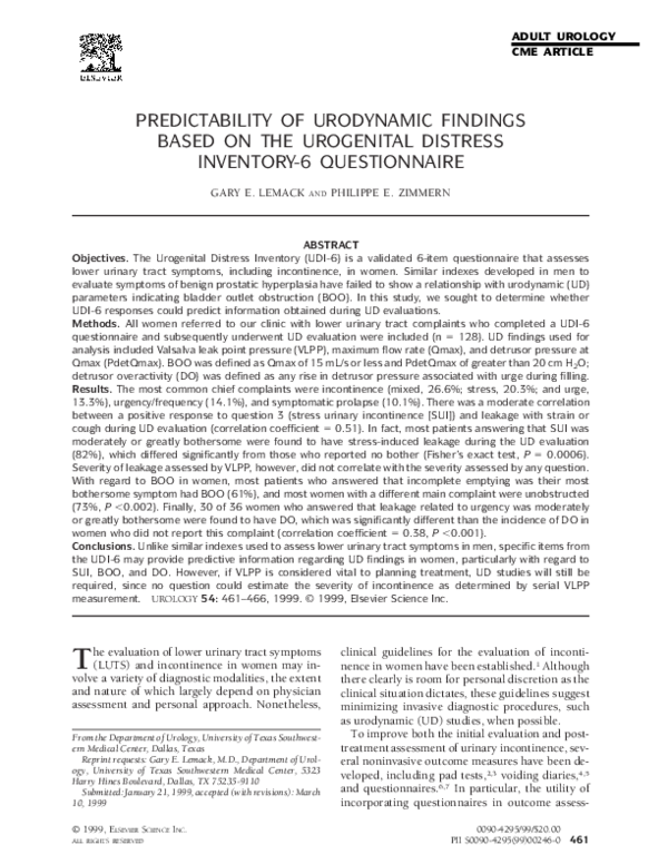 (PDF) Predictability of urodynamic findings based on the urogenital ...