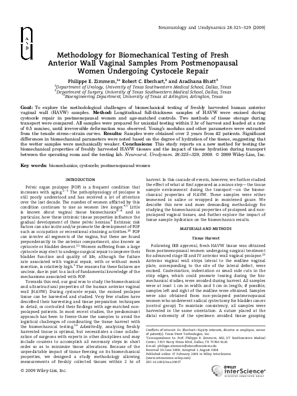 (PDF) Methodology for biomechanical testing of fresh anterior wall ...