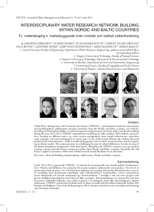 Interdisciplinary Water Research Network Building within Nordic and ...