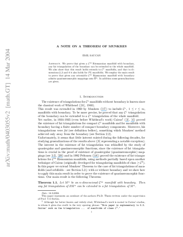 (PDF) Note on a Theorem of Munkres