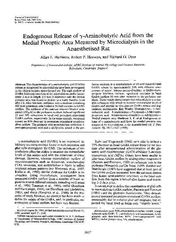 (PDF) GABA Release Dynamics in Rat Medial Preoptic Area via Microdialysis